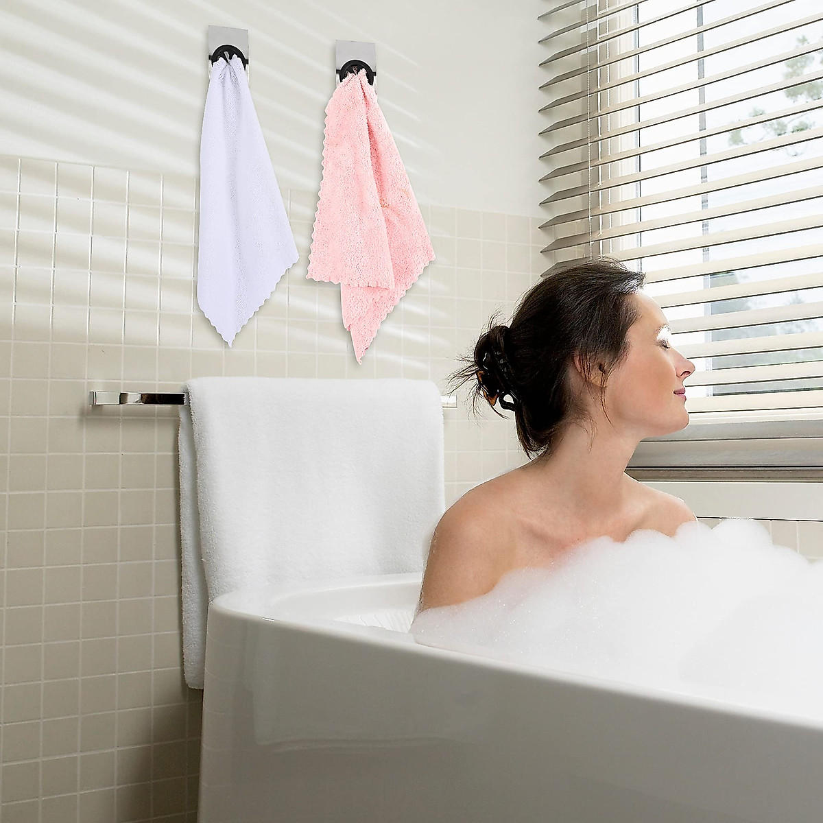 Mcduyant 2 Pieces Self Adhesive Dish Towel Holder Grabber Kitchen Towel Hook Wall Mount Towel Hangers Holders Non-Drilling Push Towel Holder for Bathroom Kitchen Wall No Drilling Required