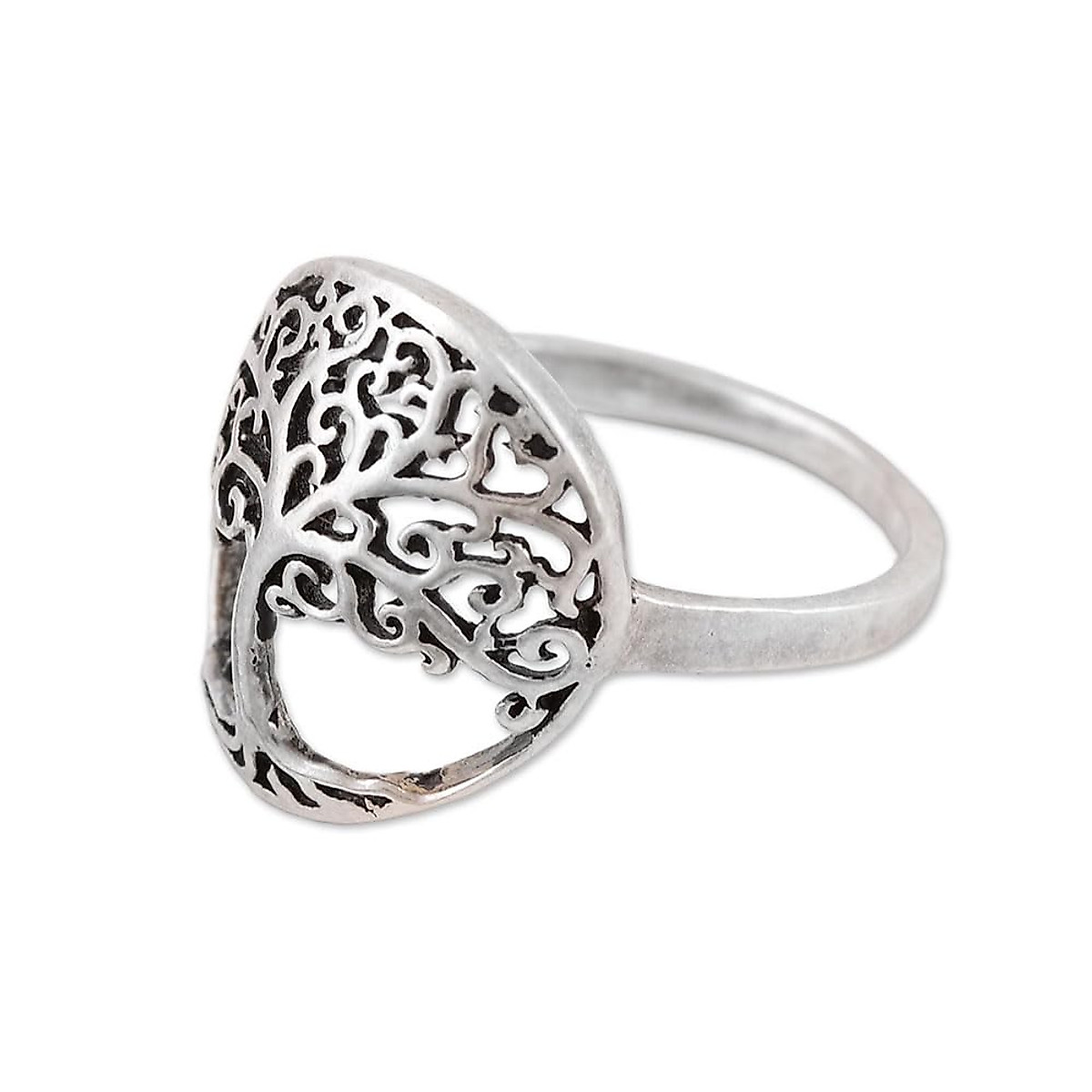 NOVICA Artisan Handmade .925 Sterling Silver Cocktail Ring Indian with Jali Tree Motif Leaf 'Majestic Jali Tree'