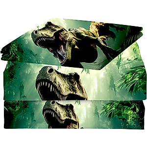 VTKON Dinosaurs Bed Sheets Twin for Boys Easy Care Dinosaur Bedding Set 3D Green Realistic Dinosaur Sheets Kids Soft Microfiber Bedding Sheets Set with 1 Fitted Sheet 1 Flat Sheet and 1 Pillowcase