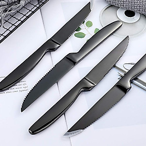 BYEGOU Black Steak Knife Sets, 6-Pieces Stainless Steel Kitchen Steak Knives-Easy to Clean and Non-Stick, 8.6 Inch, Dishwasher Safe
