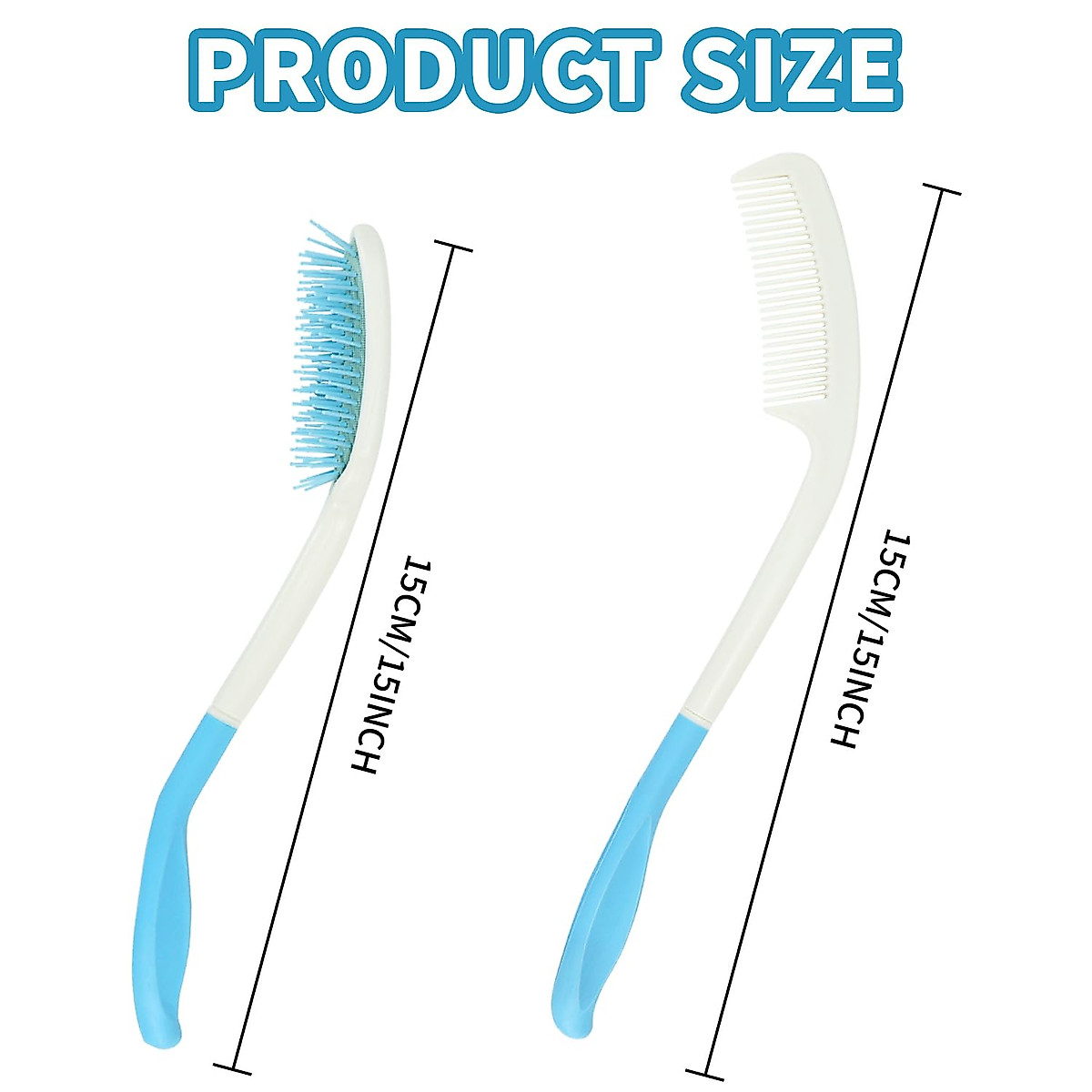 Kesywale Long Reach Handled Comb and Hair Brush Set for Elderly and Hand-Disabled People, Not Need to Lift Hand (Blue)