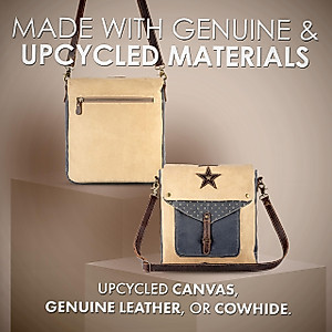 SIXTEASE Womens Shoulder Bag Vintage Style Shoulder Bags for Women - Made with Genuine Leather, Upcycled Canvas, or Hair On - Handmade, Adjustable Strap, Brass and Zinc Hardware - Carina