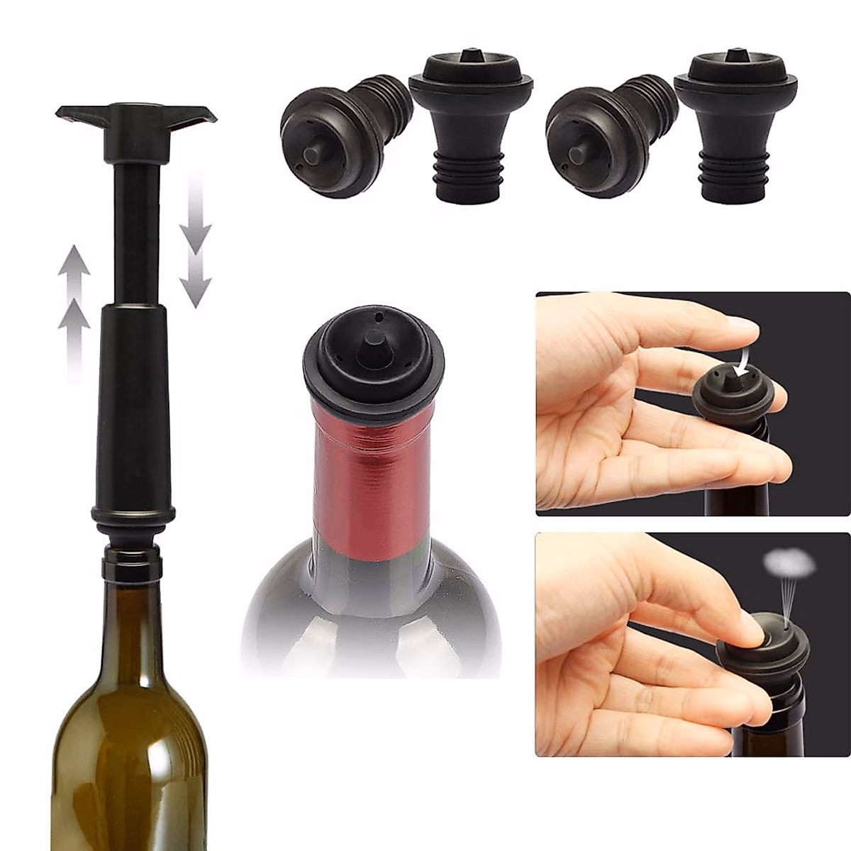 Wine Vacuum Stoppers Set 16Pcs with a Wine Saver Vacuum Pump, a Foil Cutter and a Wine Pourer, Reusable & Resealable Bottle Sealer Keeps your Wine Perfectly Fresh