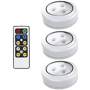 Brilliant Evolution Stick On Lights with Remote - Lights for Under Cabinets in Kitchen - Under Cabinet Lighting - Wireless Tap On LED Puck Lights - Under Counter Lights - Battery-Powered Lights (3pk)
