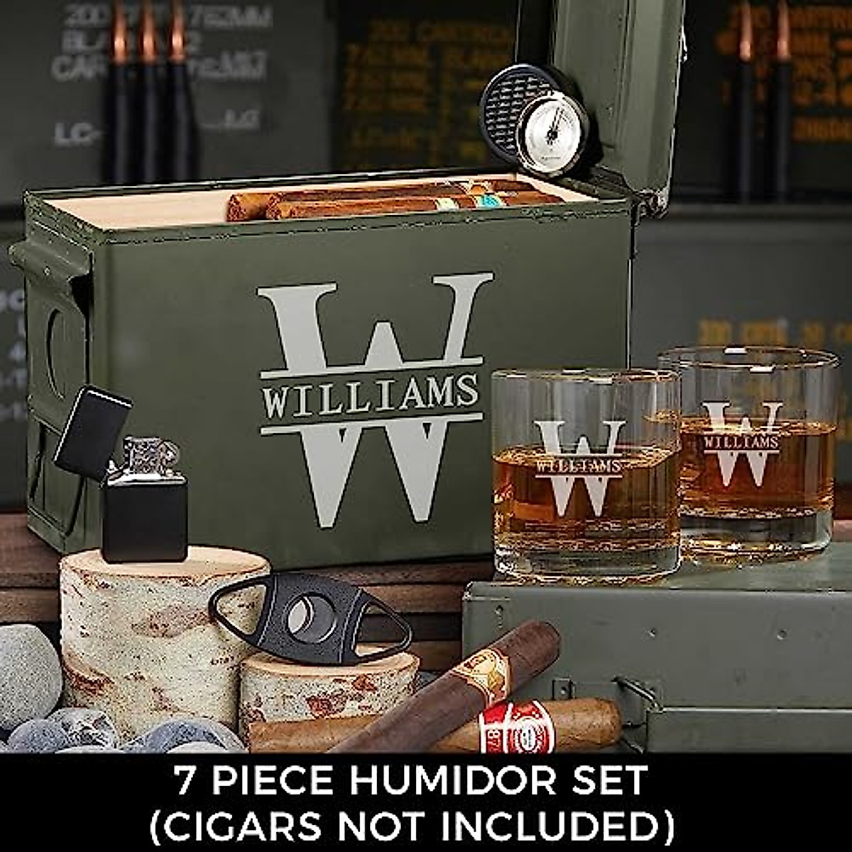 HomeWetBar American Heroes Personalized 50 Cal Cigar Humidor Military Gift (Custom Product)