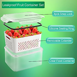 4 PCS Fruit Storage Containers for Fridge with Removable Colander,Airtight Leakproof Food Storage Container,Dishwasher Safe Produce Saver Container for Refrigerator,Keep Fruits Vegetables Fresh Longer