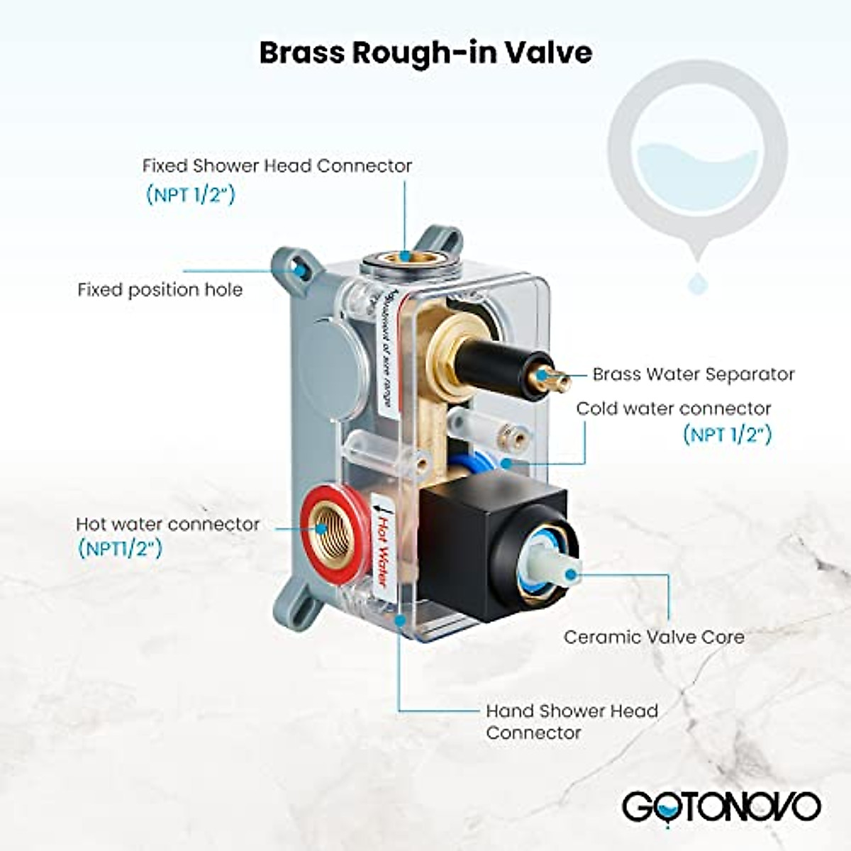 gotonovo Ceiling Mount Shower Faucet Set Matte Black 12 Inch Square Showerhead Bathroom Rainfall Shower System Stainless Steel Shower Trim Kit 2 in 1 Cylindrical Handheld shower with Rough-in Valve