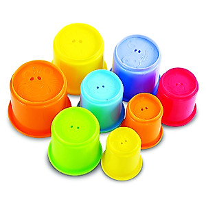 Play My First Year Rainbow Stacking Cups Baby Toys Educational Toddler Toys Top Blocks Game Kit BPA Free Toys for 1 2 3 4-5 Year Old Girls Boys, Black (2396)