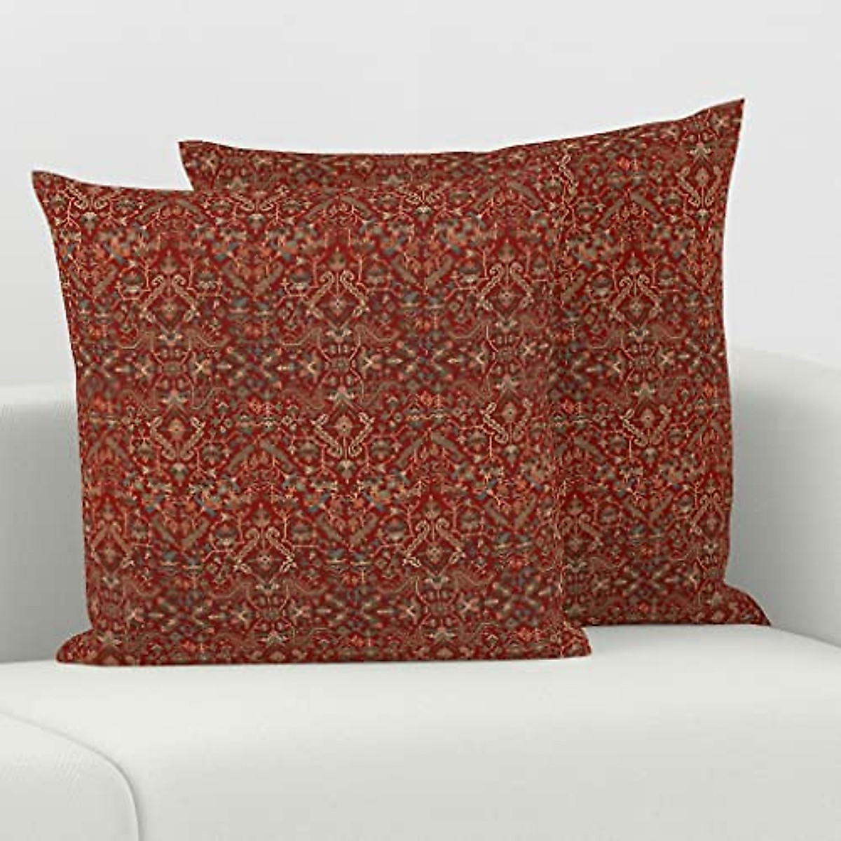Spoonflower Square Throw Pillow, 18", Linen Cotton Canvas - Red Persian Black Oriental Library Traditional Print Throw Pillow Cover w/Insert