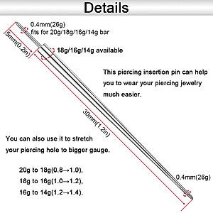 PunkTracker 14g/16g/18g/20g ASTM F136 Titanium Piercing Kit Taper Insertion Pin for Threadless Push In Tragus Helix Lip Nose Helix Piercing Jewelry Cartilage Earrings Labret Studs Nose Stud Stretcher