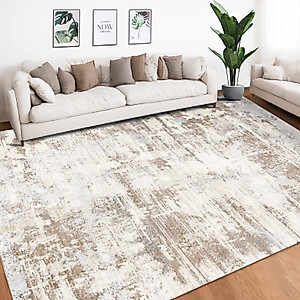 Area Rug Living Room Rugs: 3x5 Indoor Soft Fluffy Rug Abstract Carpet for Bedroom Kitchen Dining Room Floor Washable Plush Throw Small Accent Rug Home Office Nursery Decor - Beige