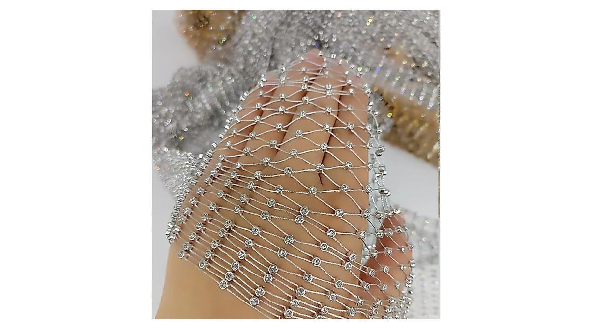 Glamorous Silver Rhinestone Mesh Fabric for DIY Projects