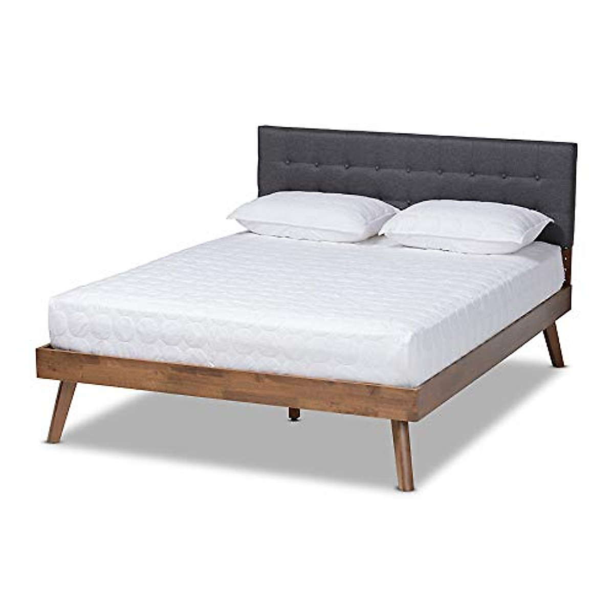 Wholesale Interiors Baxton Studio Devan Mid-Century Modern Dark Grey Fabric Upholstered Walnut Brown Finished Wood Full Size Platform Bed