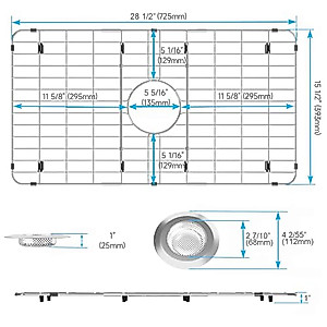 iPEGTOP Sink Bottom Grid, Stainless Steel Sink Protector 28-1/2" x 15-1/2" Centered Drain Hole with Corner Radius, Sink Grate for Bottom of Kitchen Sink Single Sink Bowl with Sink Hole Cover