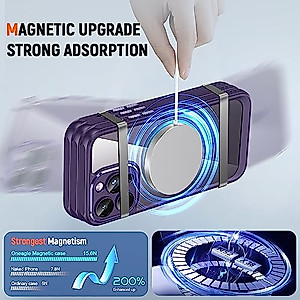 Oneagle Magnetic for iPhone 14 Pro Max Case Clear, [Compatible with Magsafe][30X Anti-Yellow][Built-in Lens Protector][Metal Lens Frame],14 Pro Max Phone Case with 2 Screen Protectors(Deep Purple)