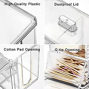 Cotton Swab Holder Makeup Organizer Clear Acrylic Cotton Ball / Sponge /Q-tip Holder and Cotton Pad Holder with Lids for Bathroom Containers Dispenser Holder, 3 Divided Sections