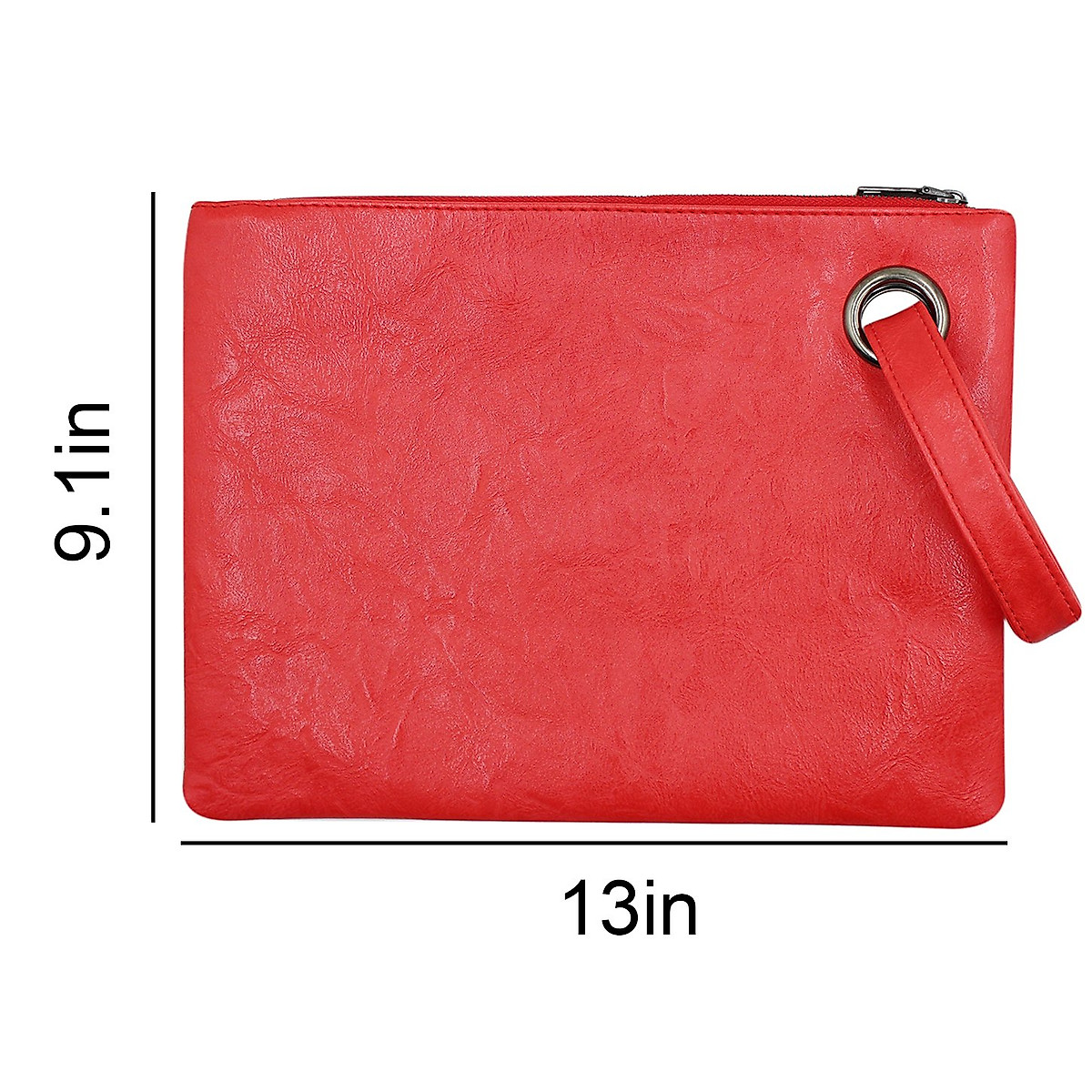 C.C-US Women Oversized Envelope Handbag Soft Leather Clutch Evening Bag Purse with Wrist Strap (Red)