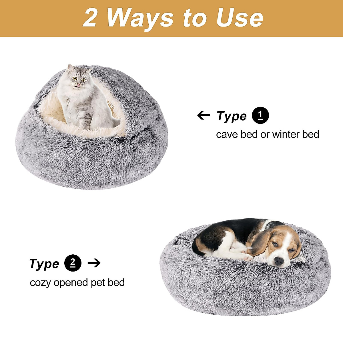 Dog Beds for Small Dogs, Cat Bed Cave, Washable Cute Cat Bed, Cozy Nook Pet Bed for Dogs or Cats, Anti-Slip Puppy Bed Fits up to 12 lbs Pets(Grey, 20" x 20")
