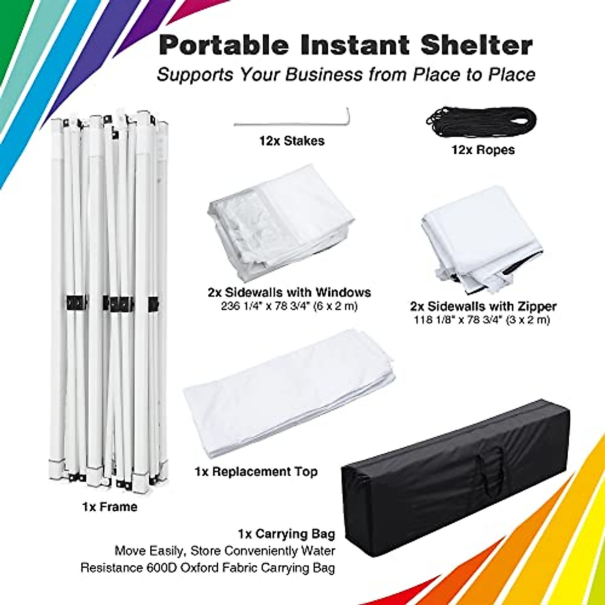 Instahibit 10x20FT 95LB Heavy Duty Outdoor Pop Up Canopy Enclosed Wedding Backyard Party Event Tent White with Sidewall