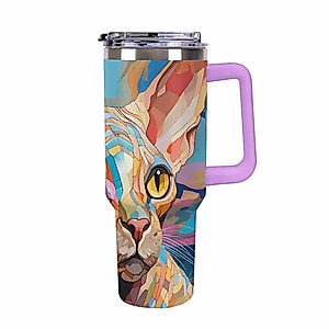 Sphynxs Cat Print 40 Oz Car Cup Stainless Steel Travel Mug Leak-Proof Insulated Tumbler with Handle Violet-style
