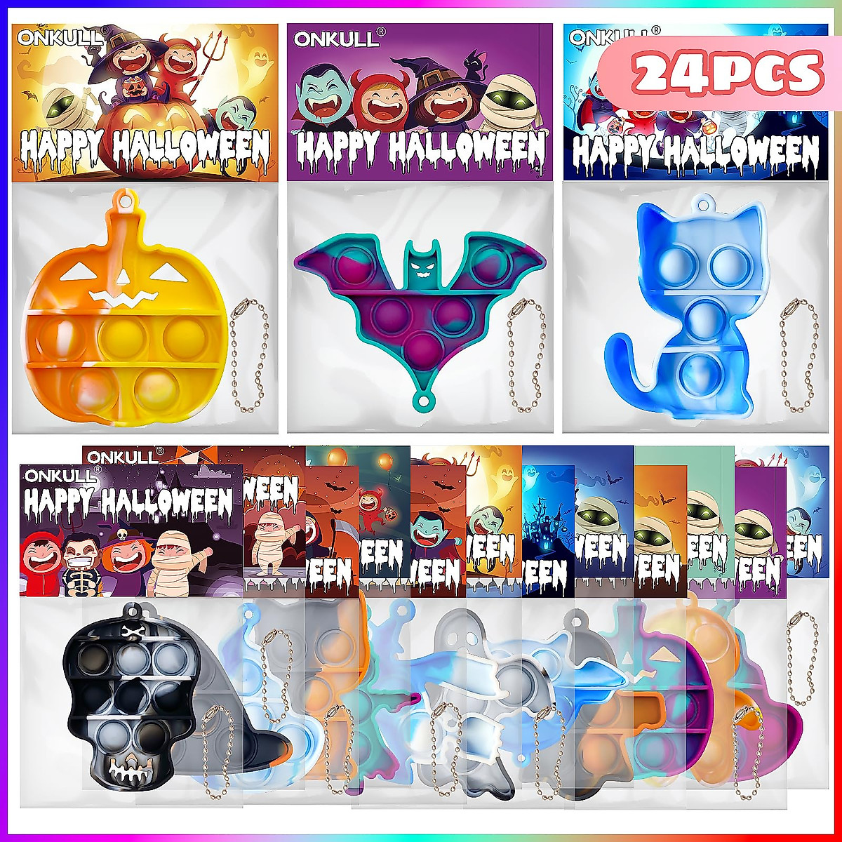 Halloween Party Favors for Kids Pop Fidget Toys Bulk It 30 Pack,Halloween Party Supplies Halloween Classroom Favors Mini Pop Keychain Its Halloween Prizes for Kids Bulk Halloween Toys Bulk Goodie Bag