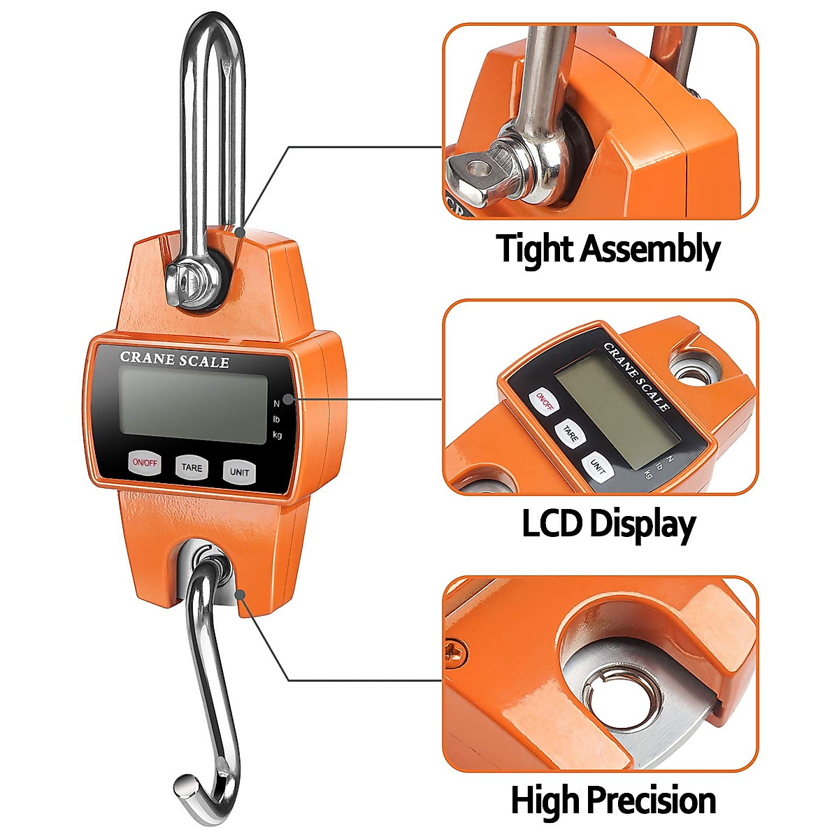 RoMech 660lb Digital Hanging Scale with Cast Aluminum Case, Handheld 300Kg Mini Crane Scale with Hooks for Farm Hunting Fishing Outdoor (Orange)