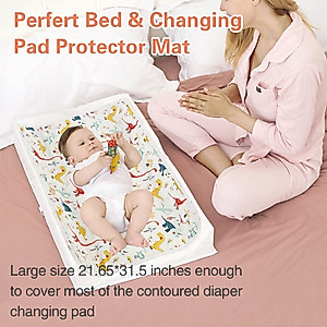 Baby Diaper Changing Pad, 21 5/8" x 31.5" Waterproof Changing Pad Liners 2Pack - Reusable Soft and Absorbent Portable Changing Mat(Dinosaur2PCS)