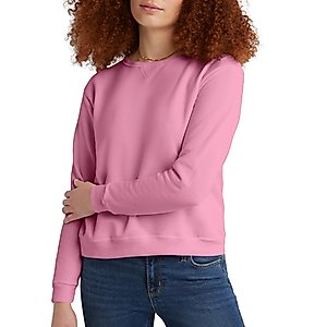 Hanes Comfortblend Crewneck, EcoSmart Fleece Pullover with V-Notch, Sweatshirt for Women, Spirited Pink