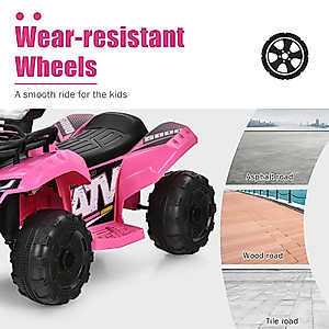 Costzon Kids ATV, 6V Battery Powered Electric Vehicle Four Wheeler Quad w/Storage Basket, Headlight, Horn, Music, MP3 & USB, Toddler 4 Wheeler Ride on Car Toy for Boys Girls 18-36 Months (Pink)
