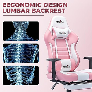 Game Chair with Footrest - Pink Gaming Chair with Massage, Swivel Ergonomic Video Gamer Chairs Leg Rest Height Adjustable Headrest Lumbar Support Backrest Recliner Esports for Adult