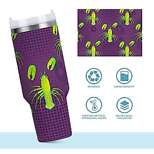 Lobsters Yellow Green Purple Double Insulated Tumblers with Handle and Straw Lid for Water, Insulated Tumbler 30 OZ / 0.89 L