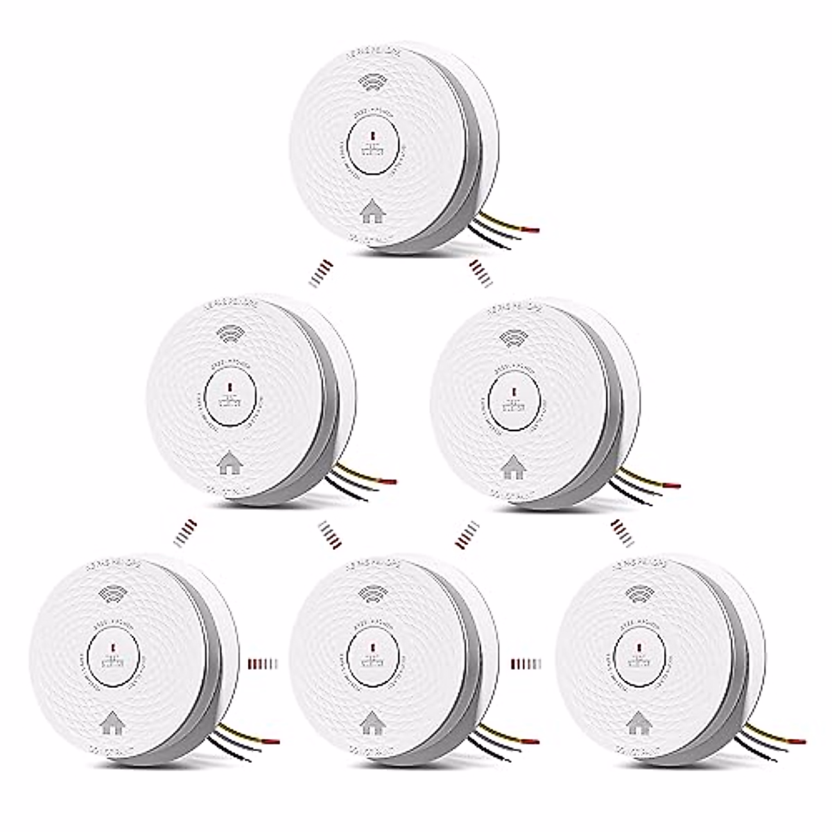 Siterlink Hardwired Interconnected Smoke Detector Carbon Monoxide Detector Combo, 2 in 1 Smoke and CO Detector with 2 AA Batteries Back Up, AC Smoke and CO Alarm, Voice Alert, Self-Check, 6 Pack