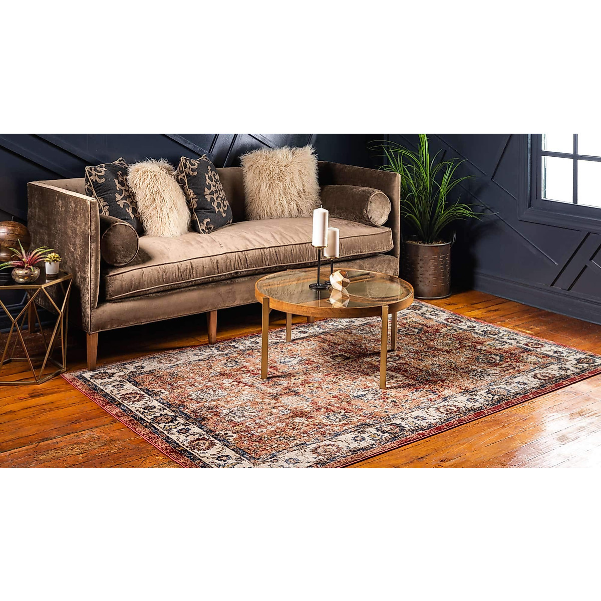 Unique Loom Utopia Collection Traditional Classic Vintage Inspired Area Rug with Warm Hues, 8' x 10' Rectangle, Terracotta/Blue