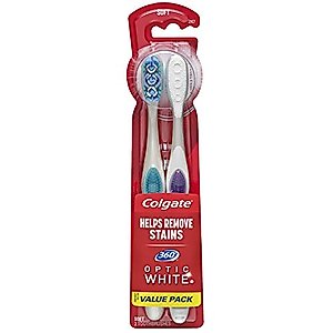 Colgate 360° Optic ning Toothbrush, Soft, White, 2 Count