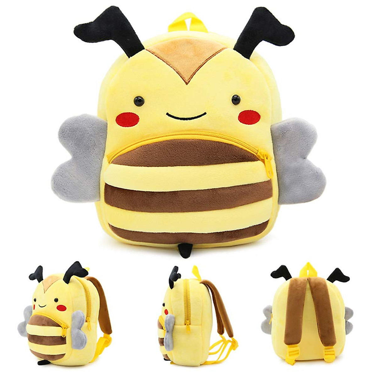 Ladyzone Toddler Backpack Zoo Animals Backpacks Cute Plush Bag Cartoon 10" Preschool Book Bag For 2+ Years Girls Boys (Bee)