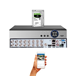 Evertech 16 Channel H.265 Security DVR with 2TB Hard Drive for 1080P TVI CVI AHD Analog CCTV Surveillance Cameras 16CH Digital Video Recorder with Smartphone Remote Access, Motion Detection