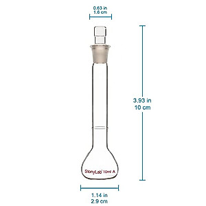 stonylab Glass Volumetric Flask Class A with Glass Stopper, Borosilicate Glass Heavy Wall Volumetric Flask Tolerance ±0.02 ml, 10 ml