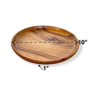 WRIGHTMART Wood Plate Set of 4, Natural Rustic Acacia Hardwood Platter, Handcrafted, Versatile Durable Sustainable Dinnerware, For Daily Use or as Picnic & Poolside Servers, 10" Round.