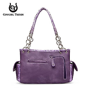Western Style Spring Butterfly Flower Purse Women Country Handbag Rhinestone Stud Shoulder Bag Wallet Set (#2 Purple Set)
