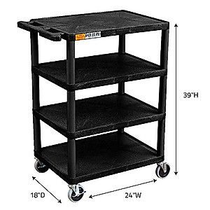 Luxor BC45-B 4 Flat Shelf Structural Foam Plastic Cart Black 24"W x 18"D x 39"H