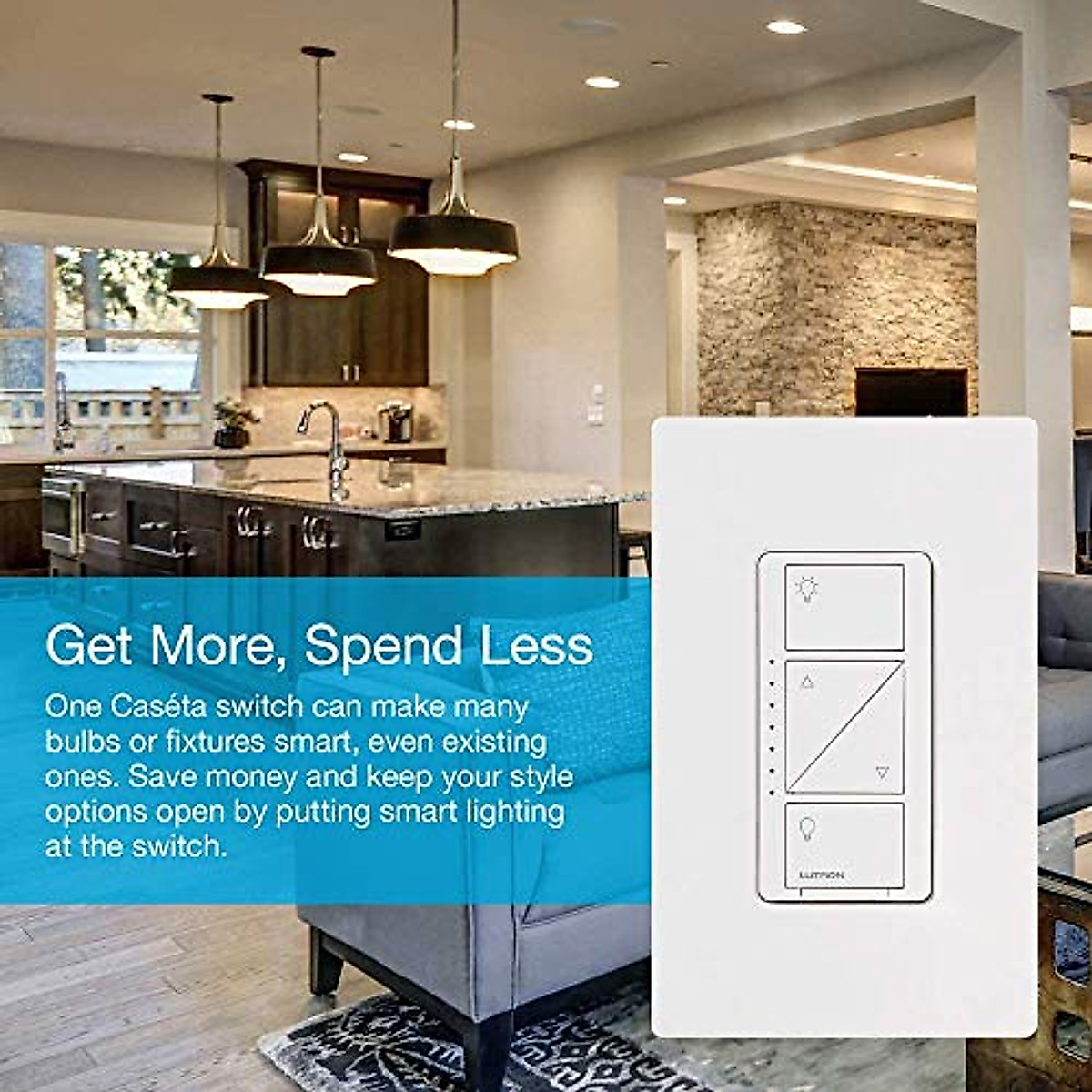 Lutron Caséta Wireless Smart Lighting Dimmer Switch Starter Kit with Caséta Smart Hub and Pico Bracket | Works with Alexa, Google Assistant, Ring, Apple HomeKit | P-BDG-PKG1W-A