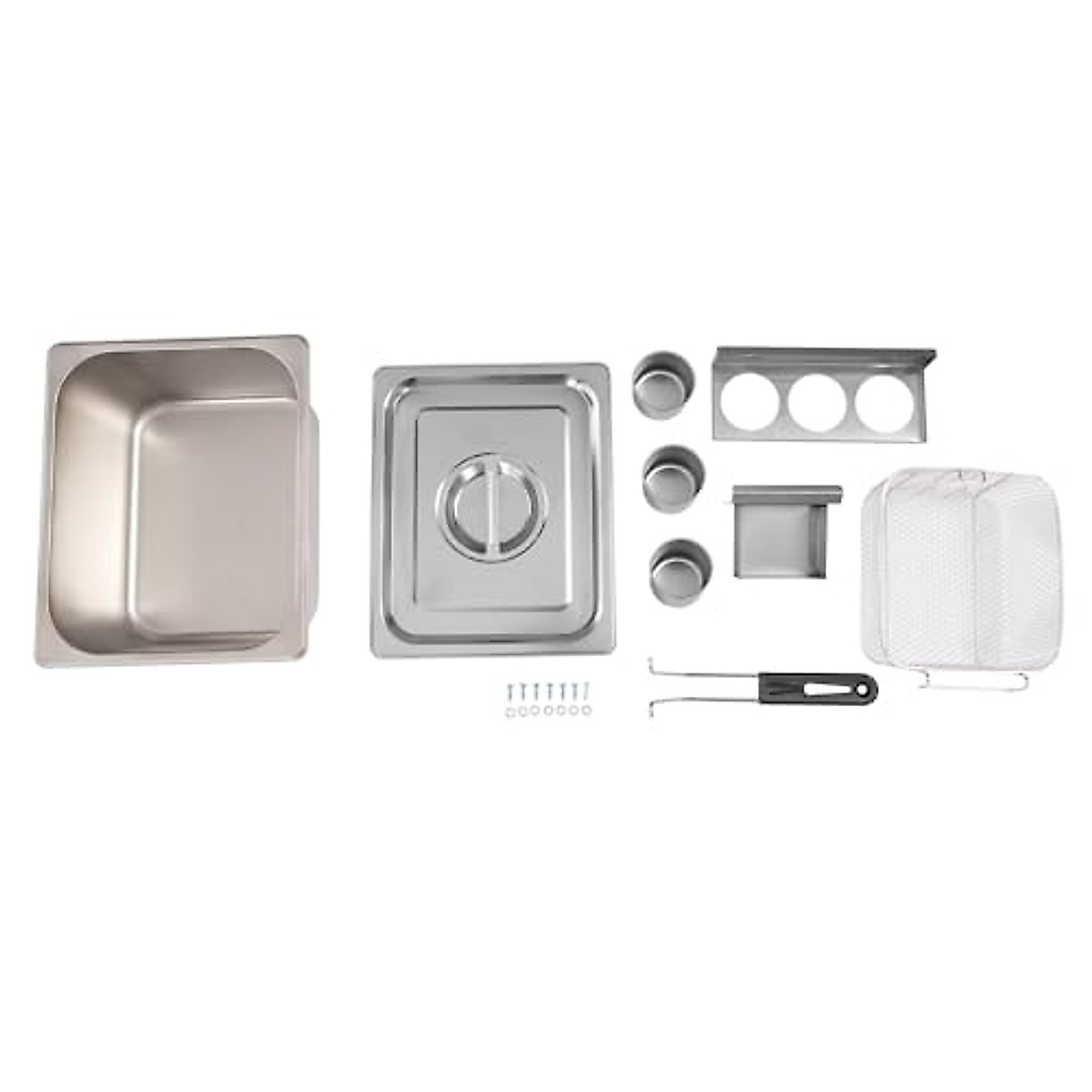 CRYBY Gas Griddle, 6L/1.59Gal Stainless Steel Griddle & Deep Fryer Combo Gas Deep Fryer Gas Grill Griddle with Oil Draining Basket, Lid & 3 Spice Boxes, Commercial Griddle with Fryer for RV, Camping