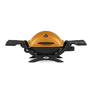 Weber Q1200 Liquid Propane Grill (Orange) Bundle with Portable Cart, Adapter Hose and Grill Cover (4 Items)