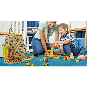 HAPPYSUNNY Toddler Backpack and Lunch Box Set for Boys 2-in-1 Machineshop Truck Kids Backpack and Insulated Lunch Bag Compartment