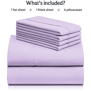LuxClub 4 PC Full Sheet Set, Breathable Luxury Bed Sheets, Deep Pockets 18" Wrinkle Free Cooling Bed Sheets Machine Washable Hotel Bedding Silky Soft - Lavender Full