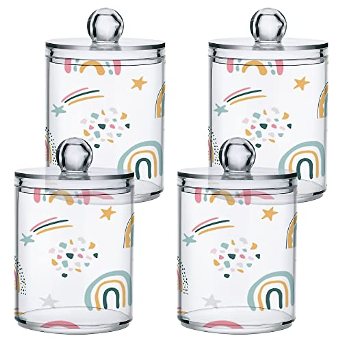 Kigai 2PCS Cartoon Rainbow Qtip Holder Dispenser with Lids - 14 oz Bathroom Storage Organizer Set, Clear Apothecary Jars Food Storage Containers, for Tea, Coffee, Cotton Ball, Floss