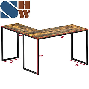 SHW 48-Inch Mission L-Shaped Home Computer Desk, Rustic Brown