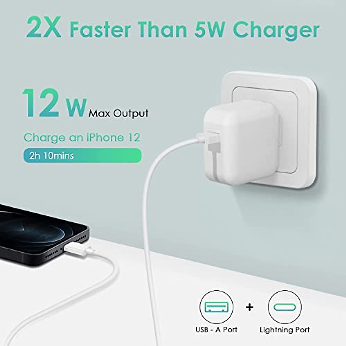 iPad Charger, [Apple MFi Certified] 10FT iPad Charger Cord, 12W iPad Charger Fast Charging Block Foldable Portable Travel Plug with Extra Long Lightning Cable Cord Compatible with iPad, iPhone, Airpod