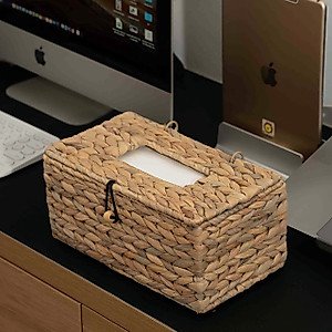 KOLWOVEN Tissue Box Cover - Rattan Wicker Rectangle, Boho Decorative Woven Facial Tissue Holder for Table & Bathroom, Fits 184-Count Box