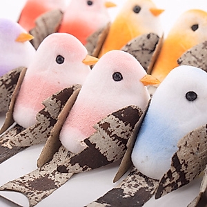 Warmtree 24 Pcs Artificial Simulation Birds Feather Mini Bird Decorative Fake Birds for Christmas Tree Craft Home Ornaments Garden Wedding Decoration